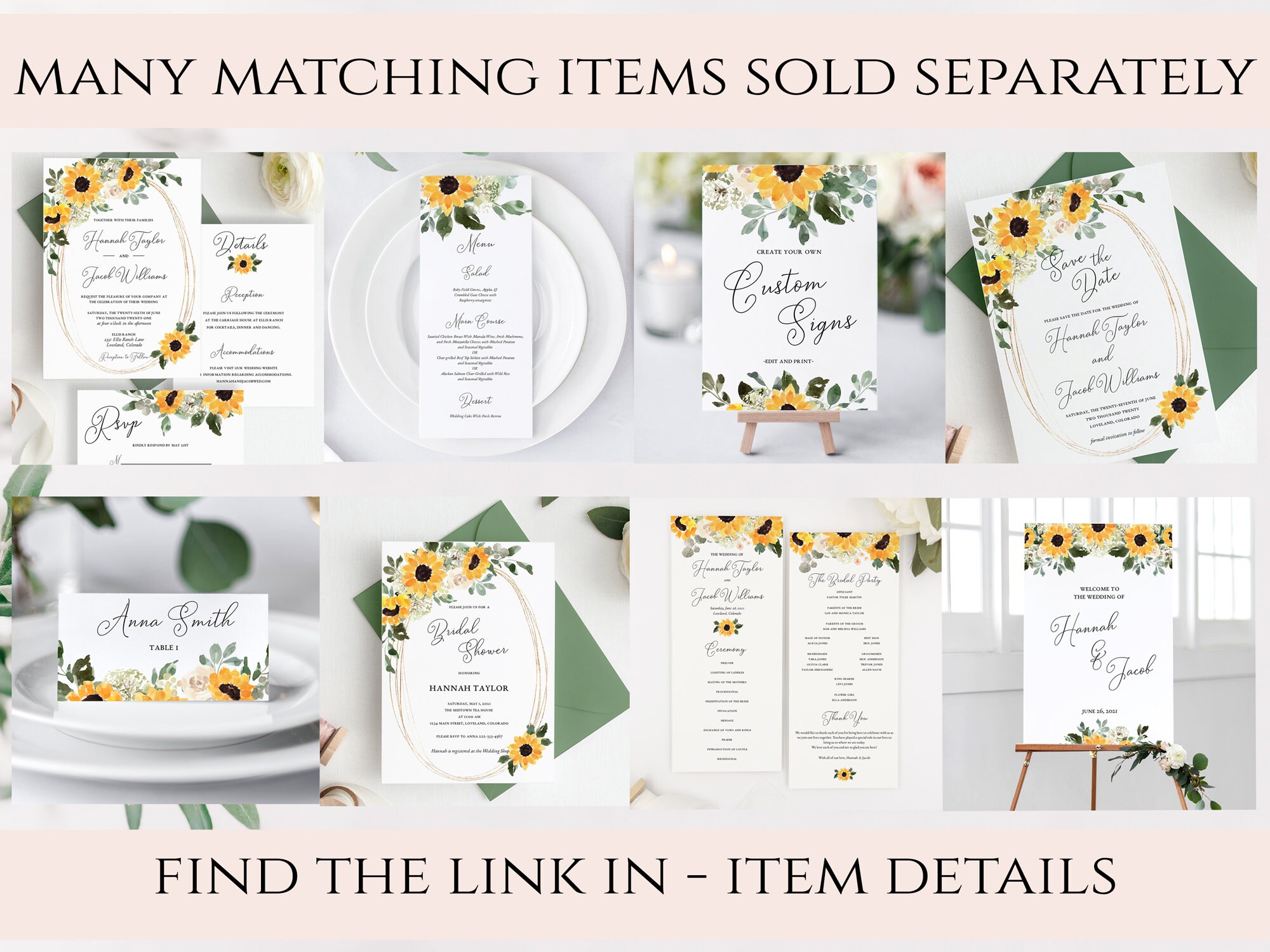 Sunflower Wedding Menu Template, Country Floral Wedding Menu Cards ...