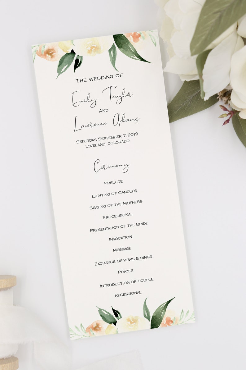 Wedding Program Template, Wedding Program Instant Download, DIY ...