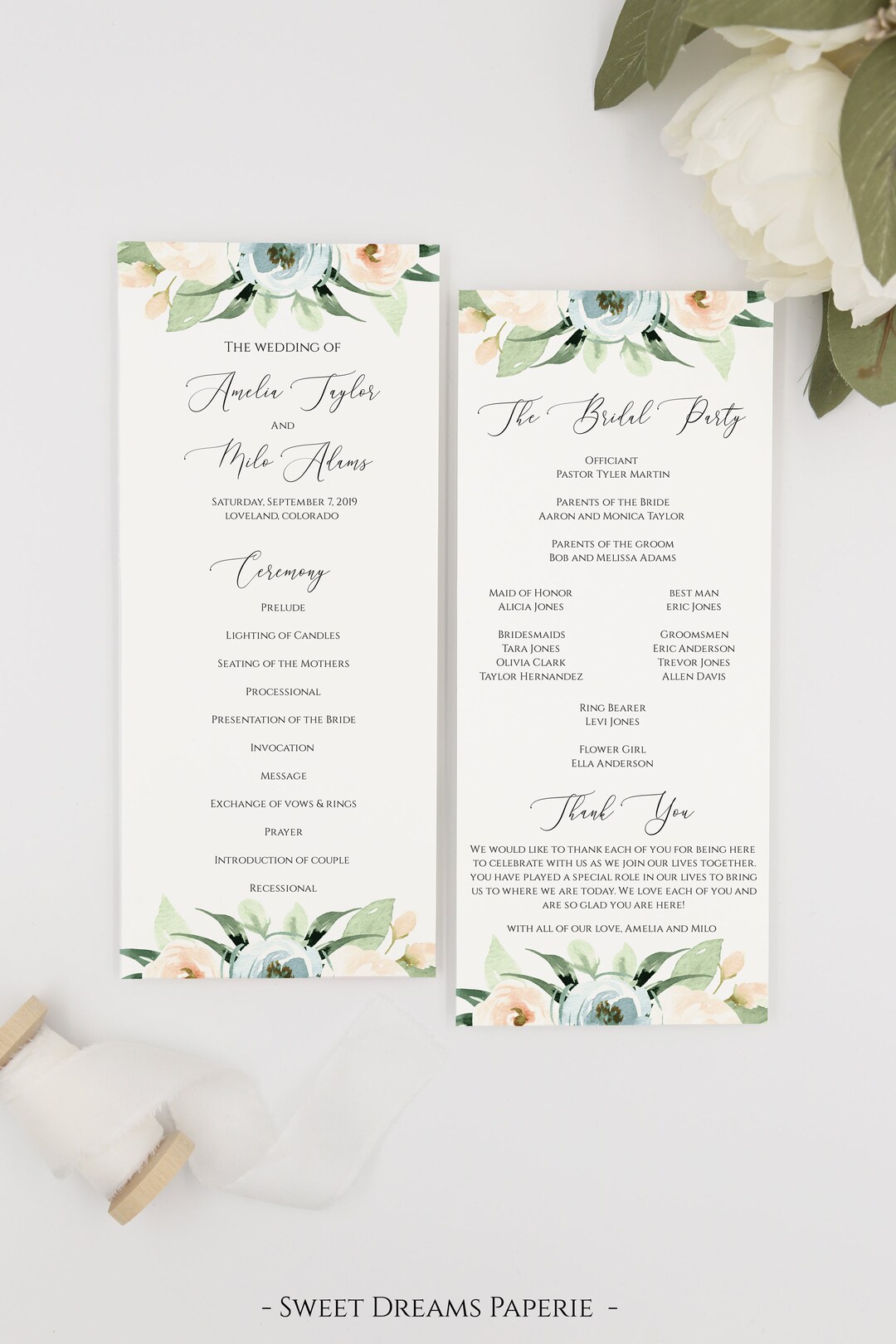 Dusty Blue Wedding Program Template, Wedding Program Instant Download ...