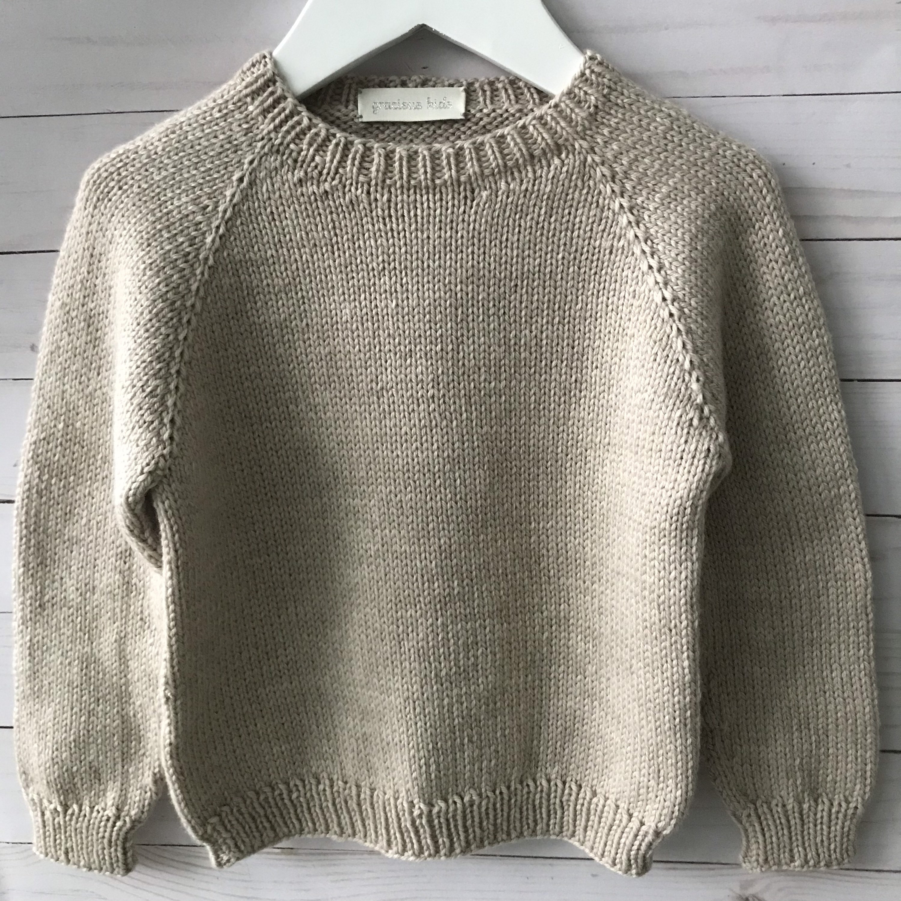 Classic Crewneck 100% Merino Pullover Sweater, Hand Knit for Baby Girls ...