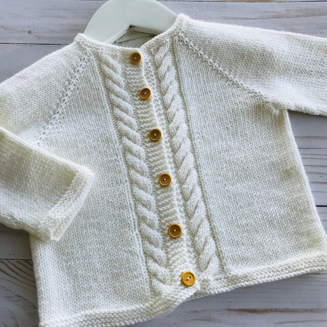 Hand Knit Baby Cable Cardigan: Superwash Merino Wool, Wooden Buttons - Etsy