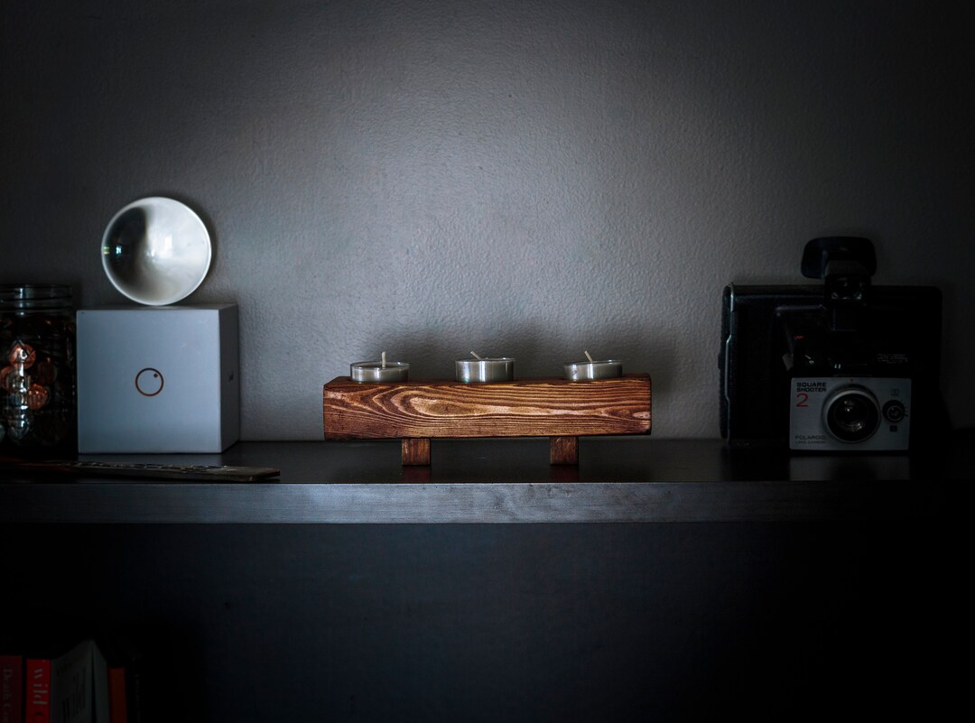 Rustic Wood Candle Tea Light Holder Handmade Hardwood Gift Decor ...