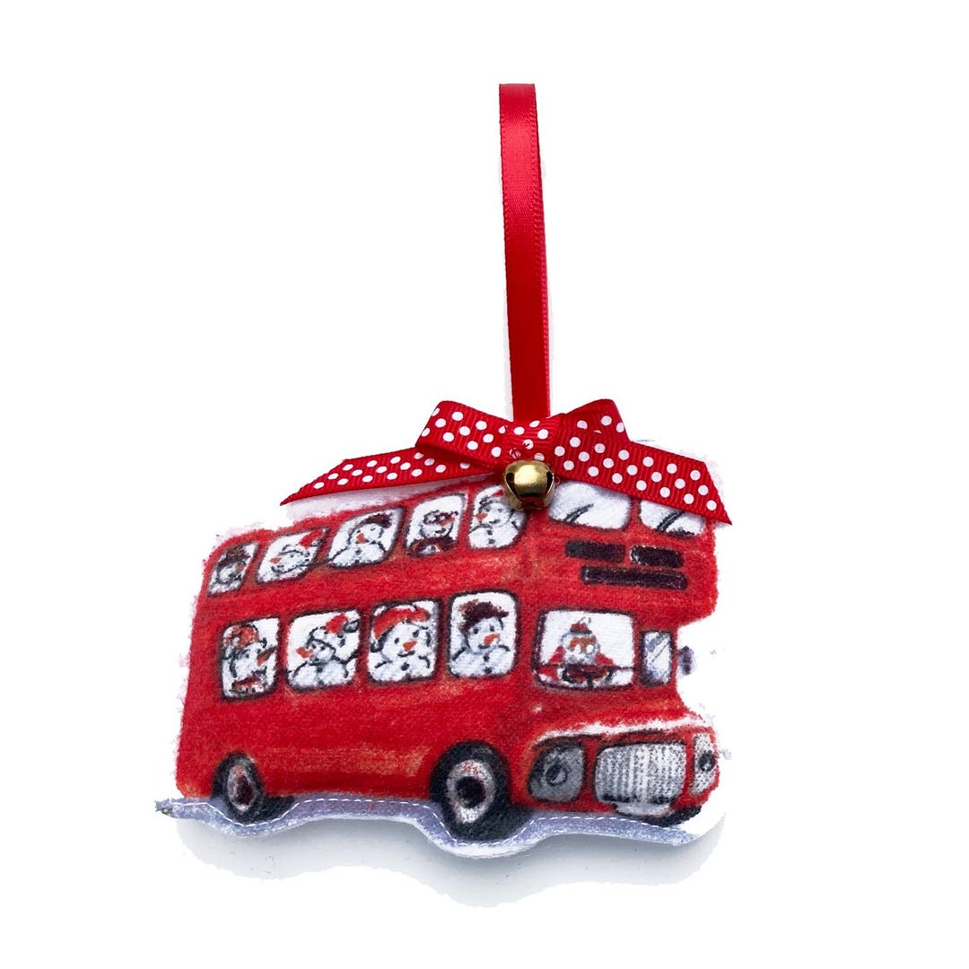 Red Bus Christmas Ornament With Snowmen horizontal - Etsy