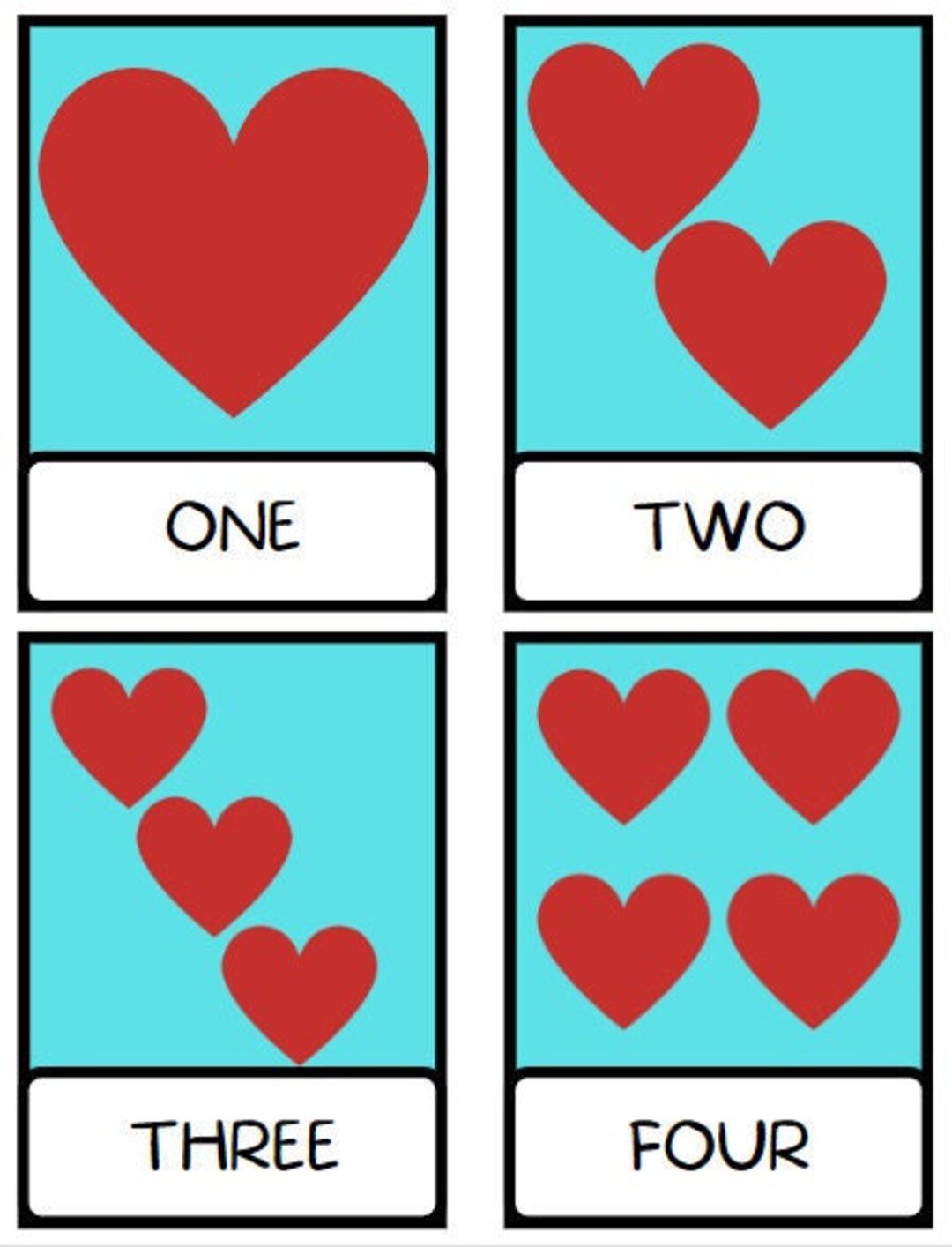 1-10 Heart Flashcards, PDF Digital Download - Etsy