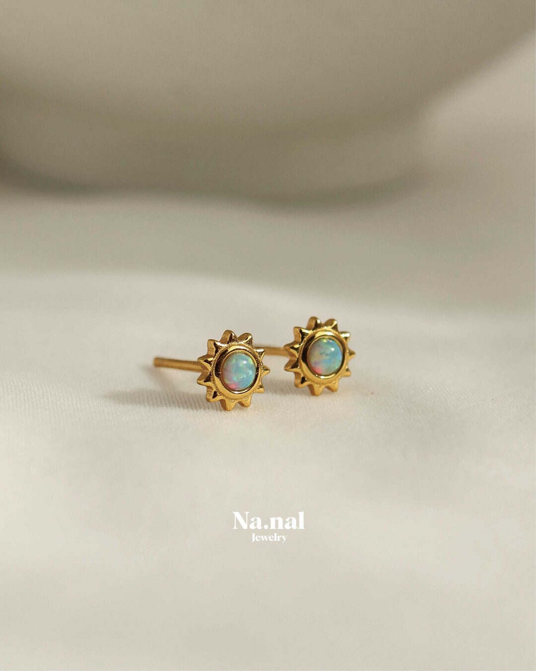 Sun Opal Stud Earrings, Sunburst Opal Studs, Celestial Star Blue Opal Gemstone Earrings, Tiny ...