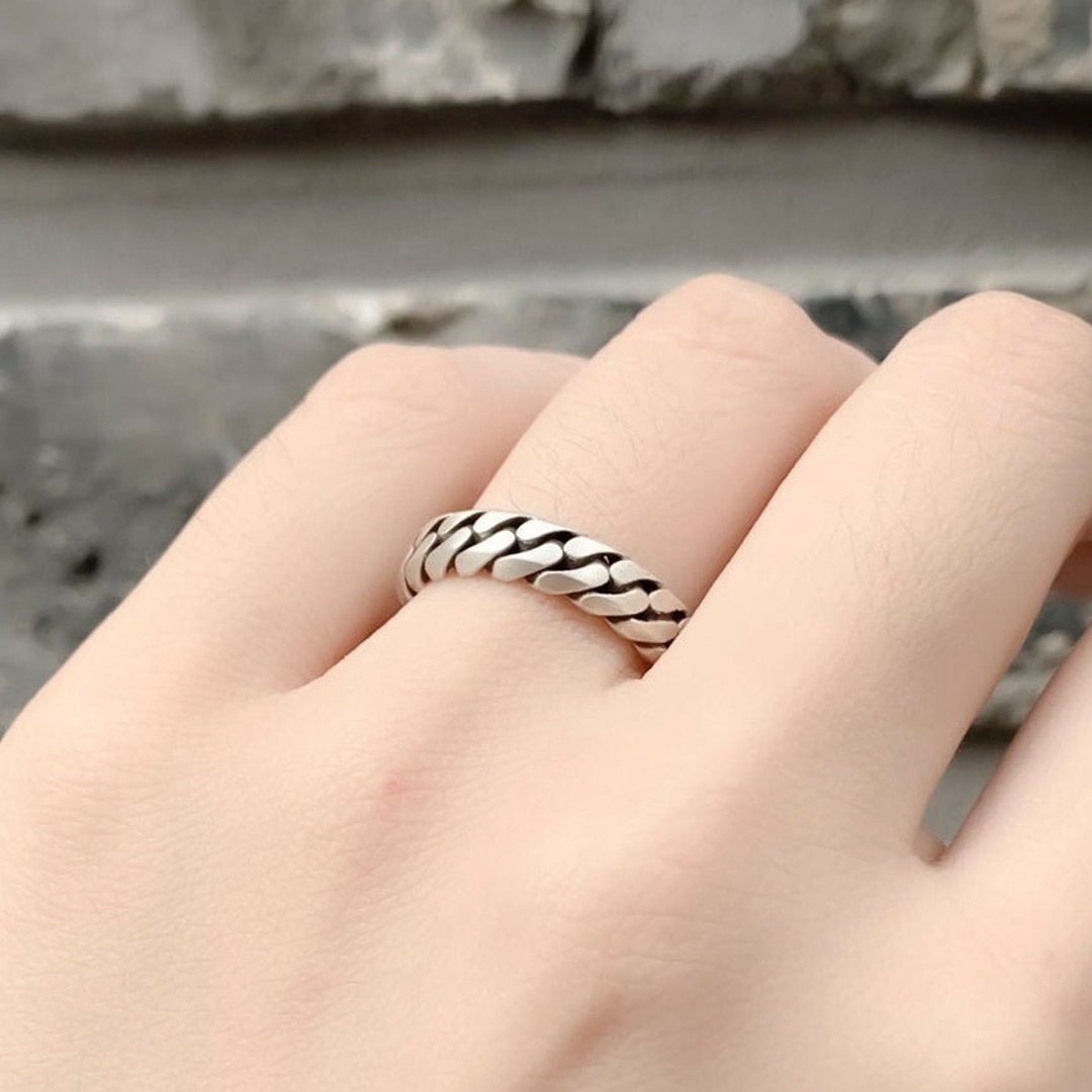 Edge Chain Ring 4mm - Sterling Silver 925, Sterling Chain Ring, Narrow ...