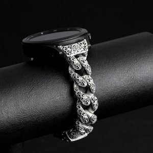 Galaxy Watch Floral Chain Strap No.2 20mm Sterling Silver 925 Oxidized ...