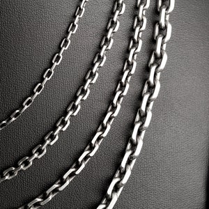 Square Chain Link Necklace - 6mm - Sterling Silver 925 Oxidized Matte ...