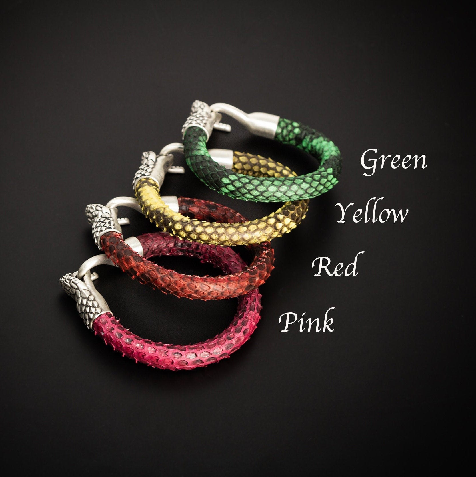 Natural Python Leather Bracelet Snake Hook Sterling Silver - Etsy