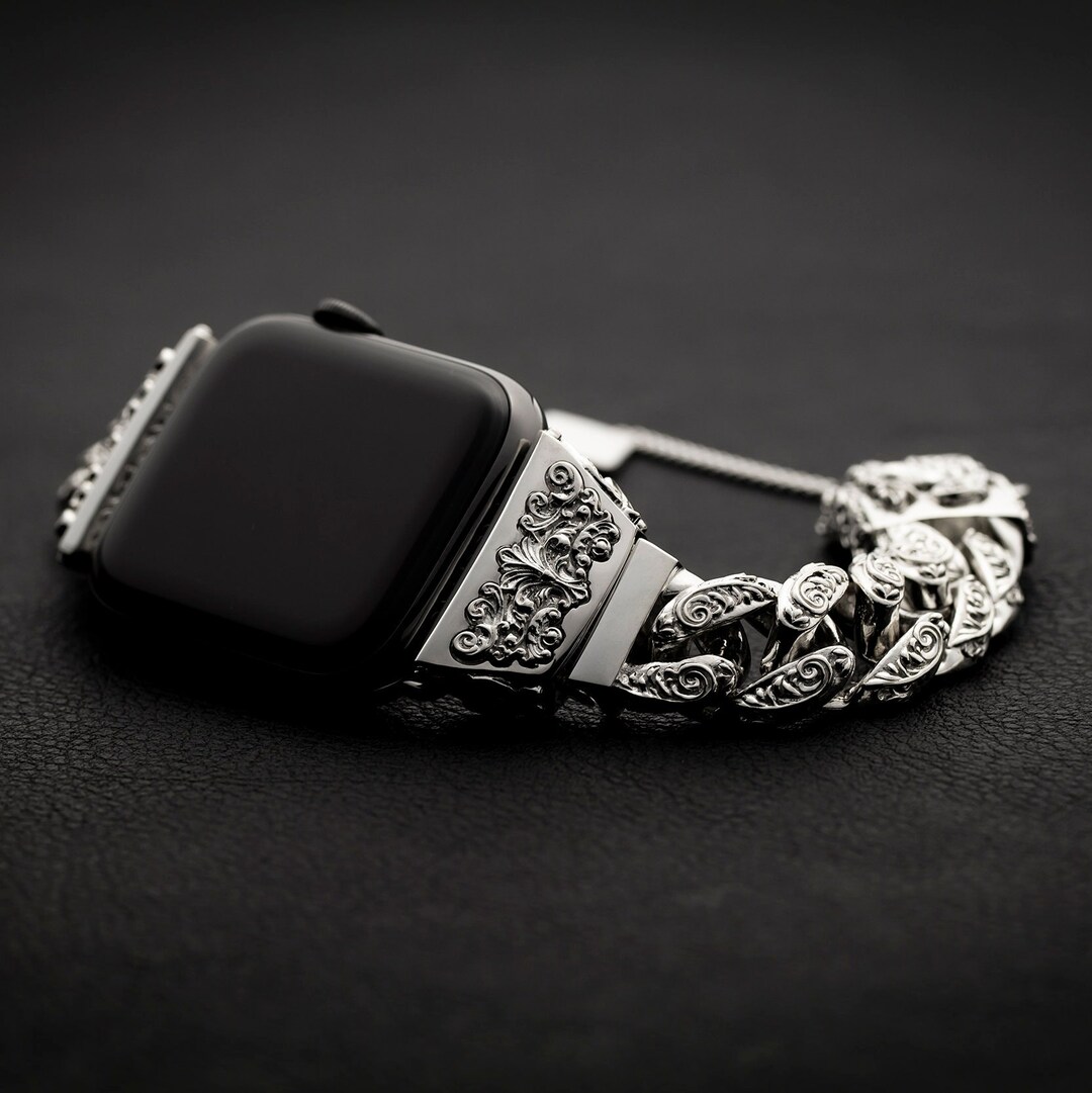 Sterling Silver Apple Watch Band: Floral Chain Bracelet, Heavy Chains ...