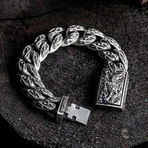 Oxidized Sterling Silver Tiger Chain Bracelet - Heavy Cuban Link - Etsy