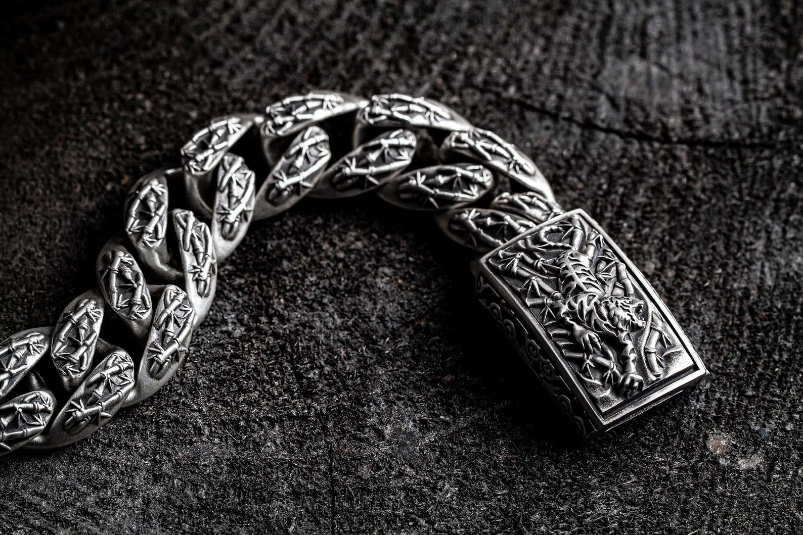 Oxidized Sterling Silver Tiger Chain Bracelet - Heavy Cuban Link - Etsy