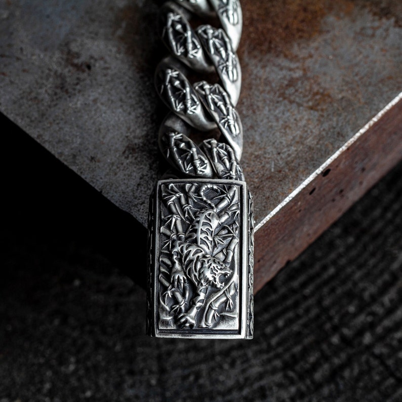 Black Tiger Chain Bracelet Sterling Silver 925 Oxidized - Etsy