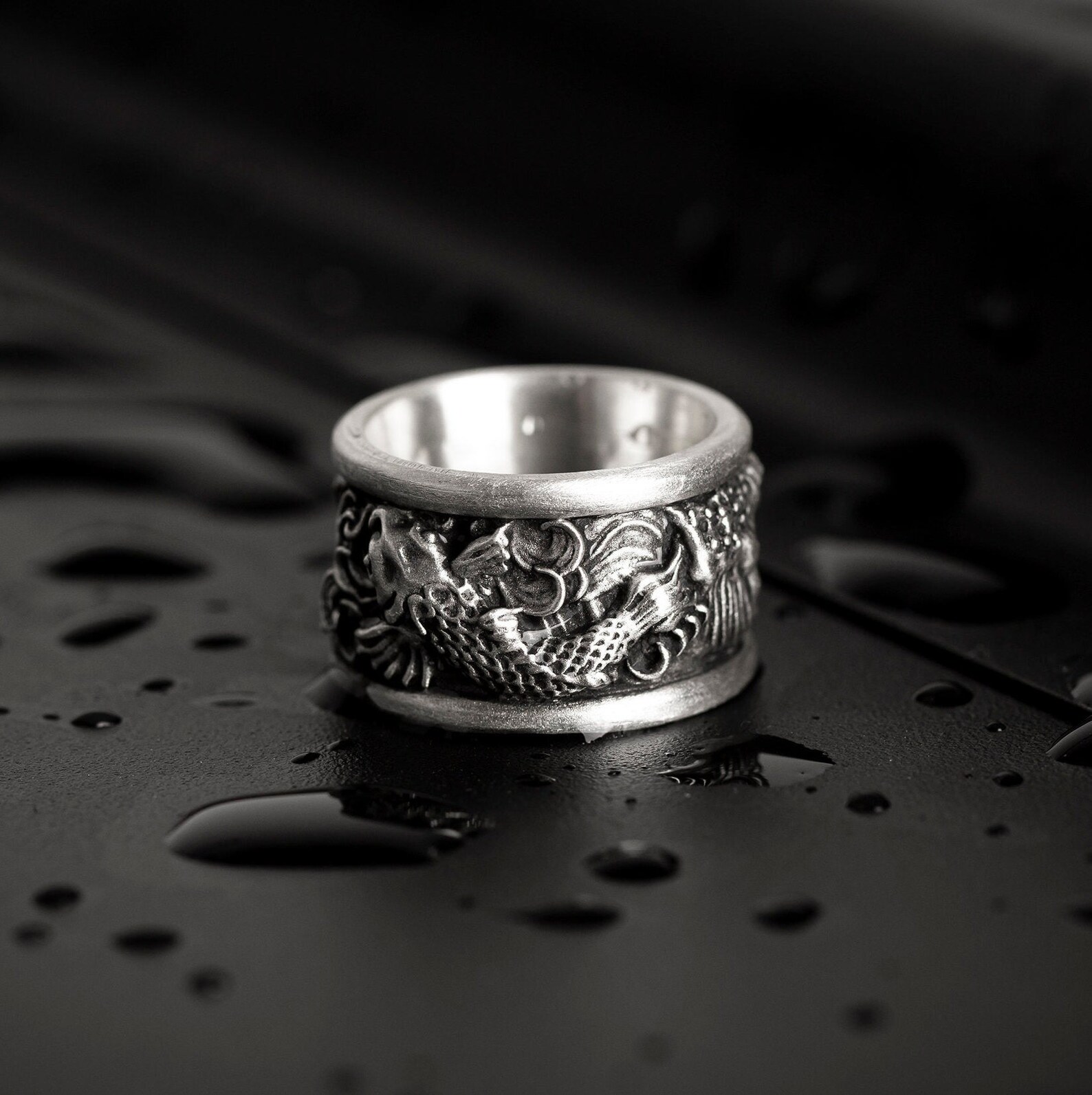 Koi Ring 10mm / 15mm Sterling Silver 925 Men's Fish | Etsy