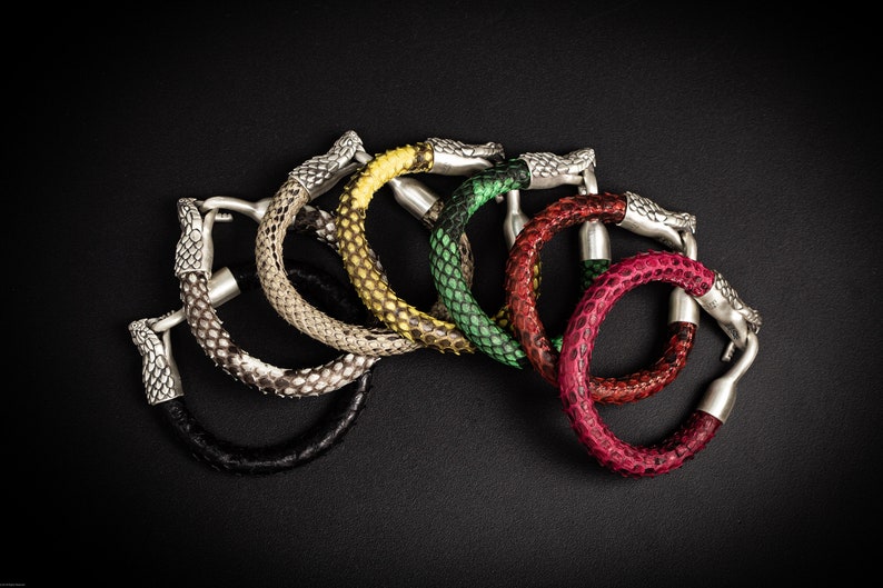 Natural Python Leather Bracelet Snake Hook Sterling Silver | Etsy