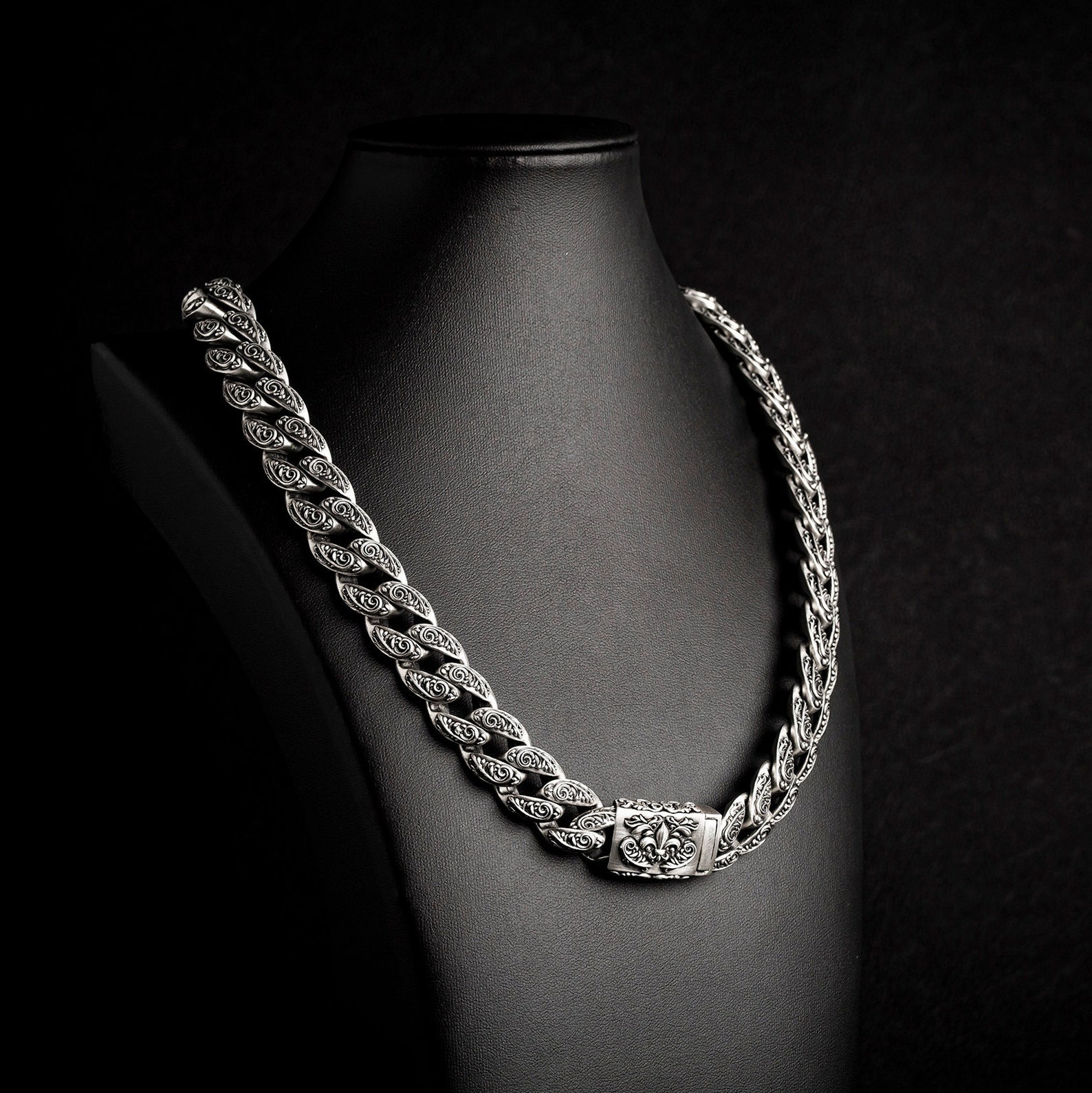 Floral Cuban Chain Link Necklace Sterling Silver 925 | Etsy