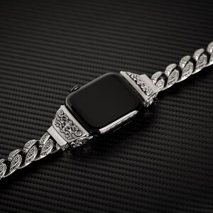 Oxidized Sterling Silver Floral Apple Watch Band - Etsy