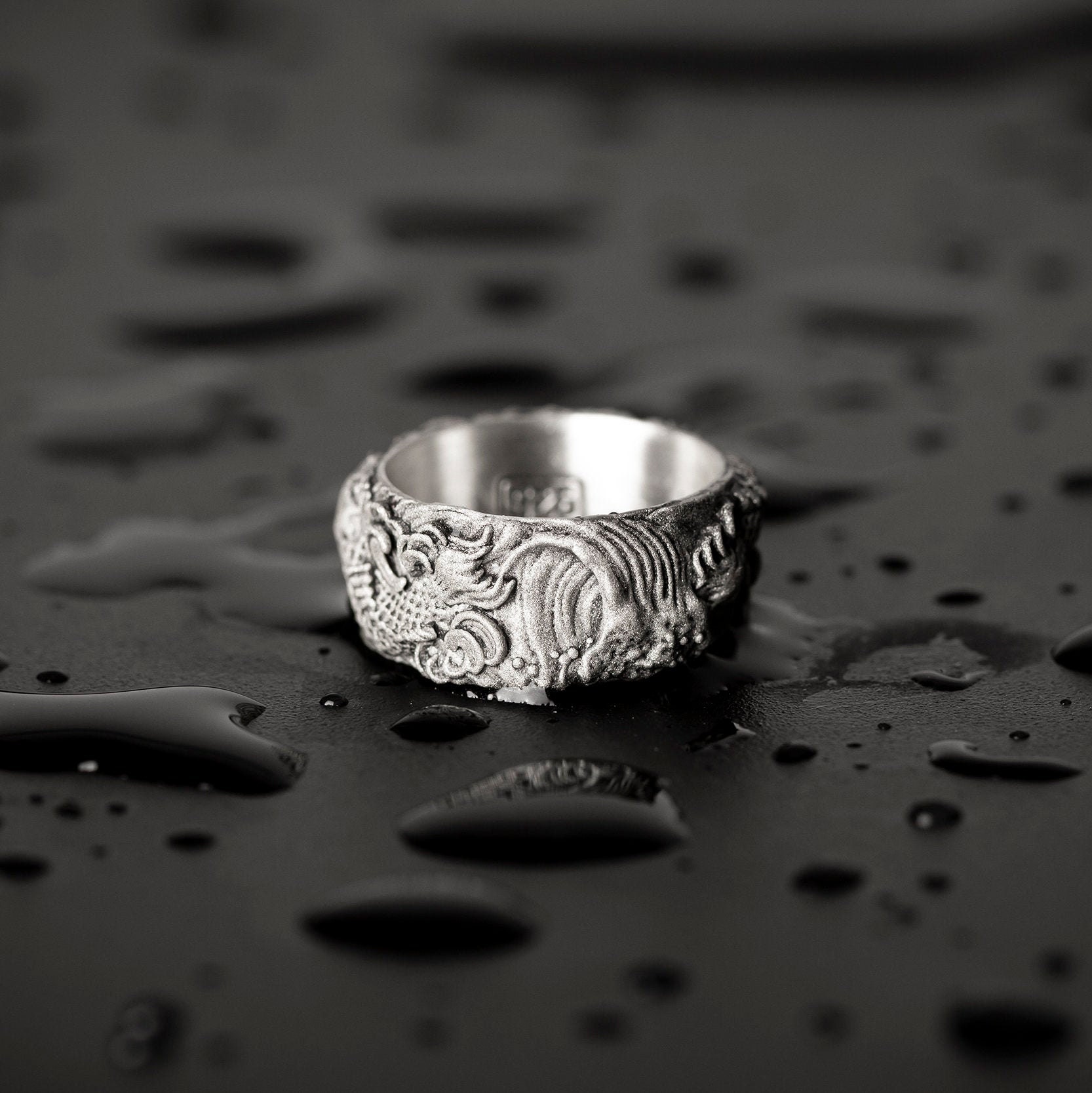 Koi ring 10mm / 15mm sterling silver 925 men's fish | Etsy