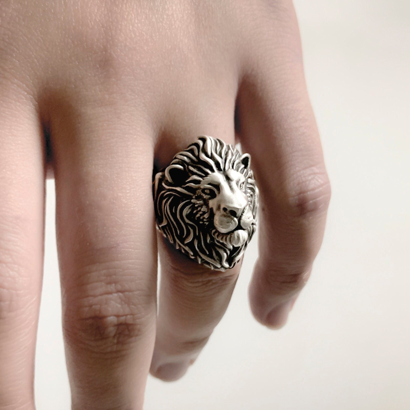 Oxidized Sterling Silver Lion Head Ring - KAELUS Design - Etsy