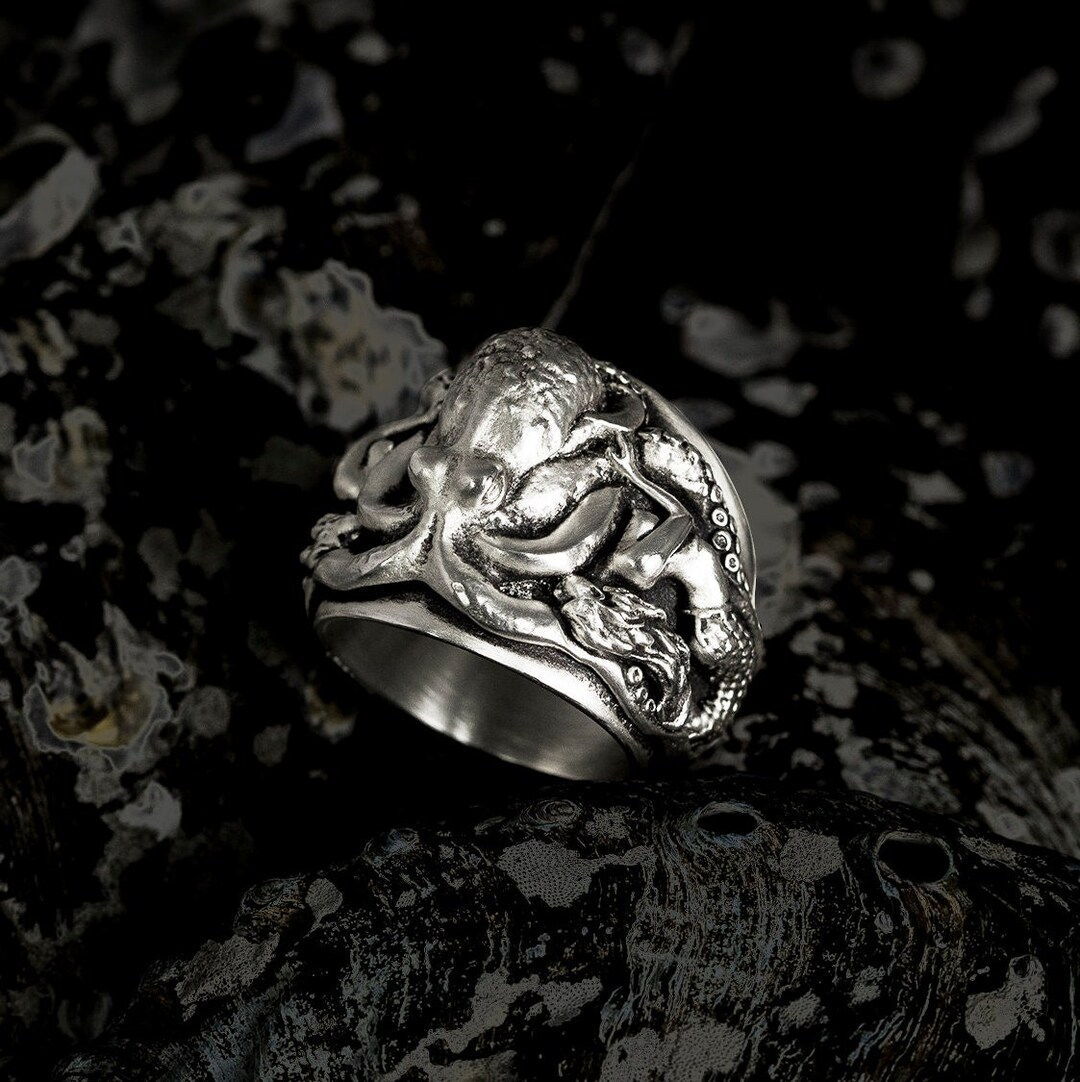 Kraken Mermaid Ring - Sterling Silver 925, Matte, Oxidized, Octopus ...