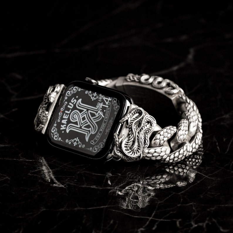 Oxidized Sterling Silver Double Snake Chain Apple Watch Band - Etsy