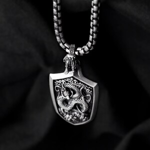 Dragon Pendant Necklace - Sterling Silver 925 Oxidized Matte Box Chain ...