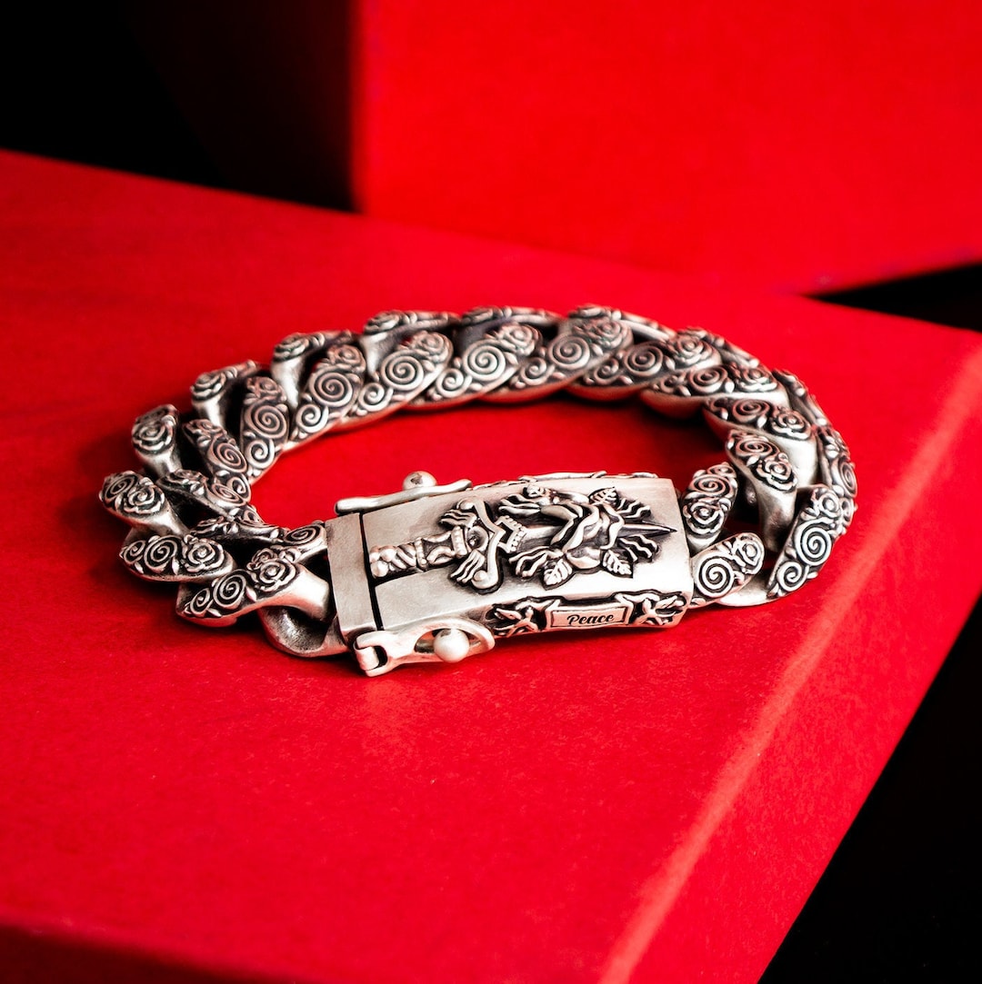 Dagger and Rose Chain Bracelet, Sterling Silver 925 Man's Bracelets ...