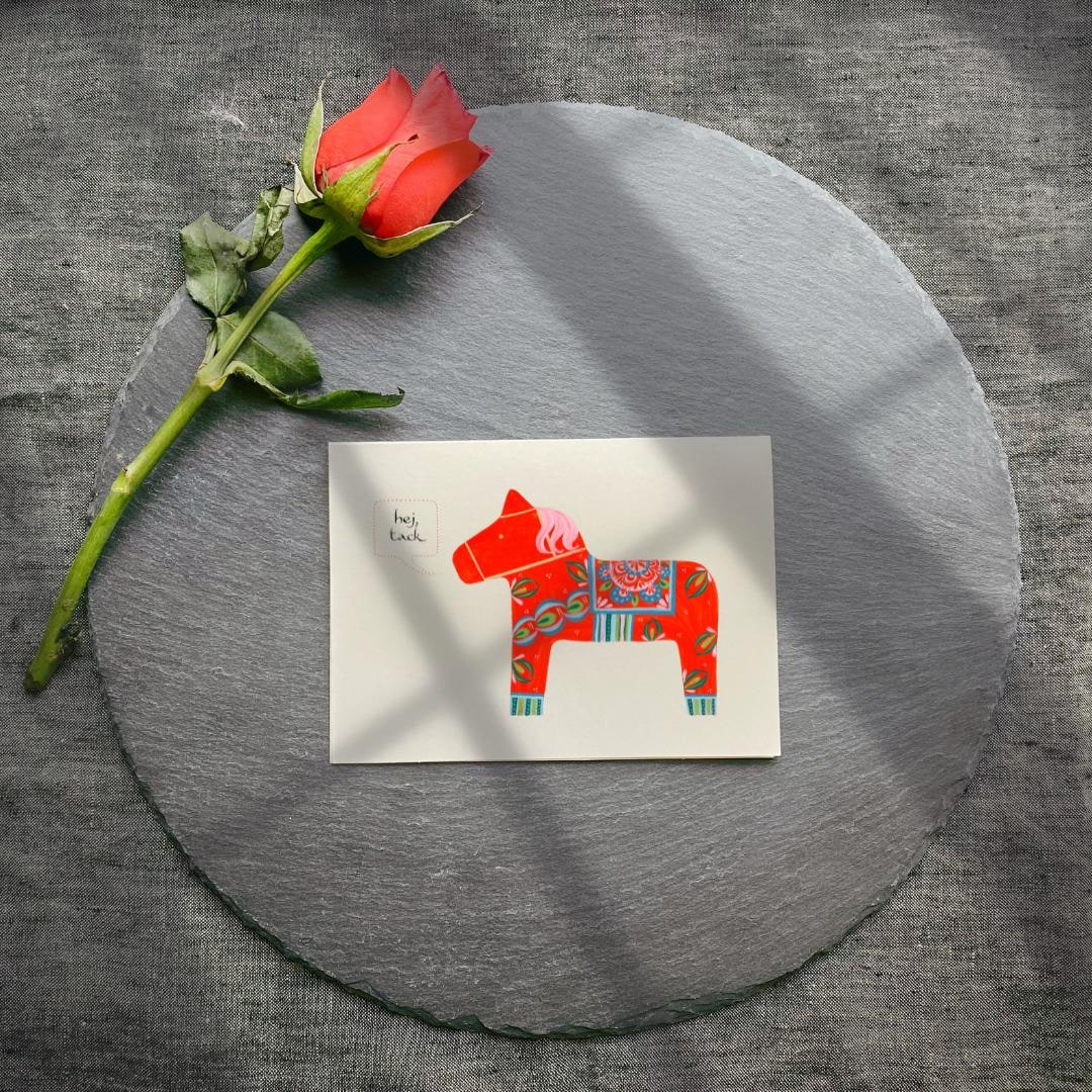 Swedish Thank You Card | Pack of 10 | Dala Horse | Hej Tack - Etsy