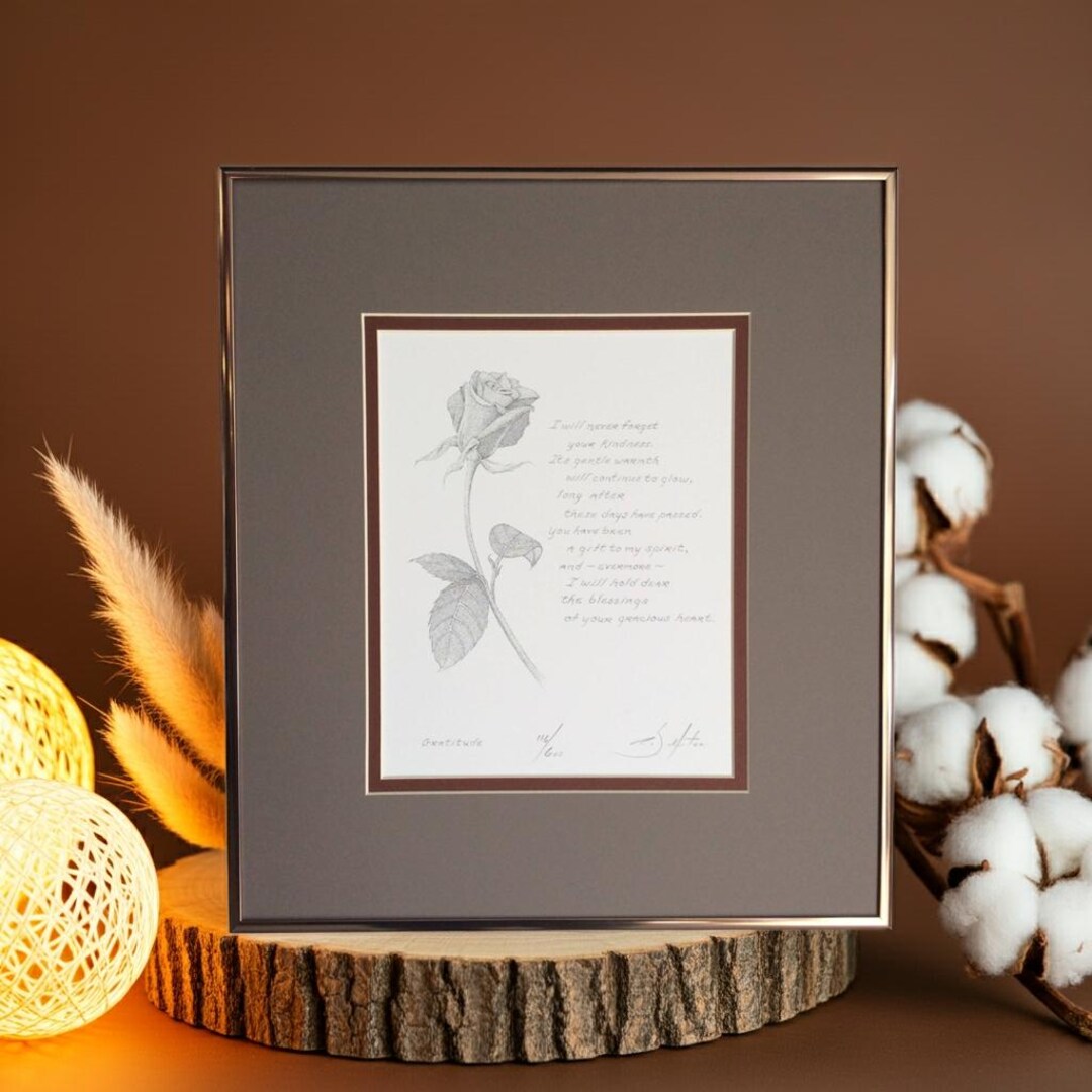 Gratitude Rose Drawing, Quill Pen Dot Art, Framed, Signed & Numbered - Etsy