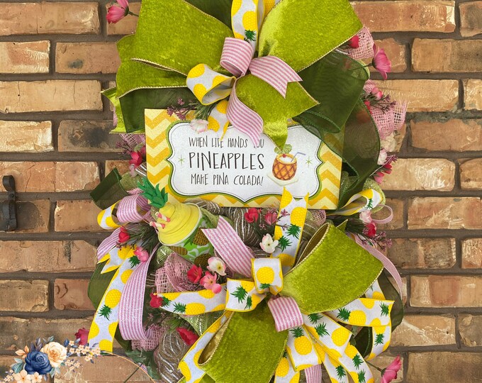 Pineapple Welcome Wreath Year Round Wreath for Front Door - Etsy