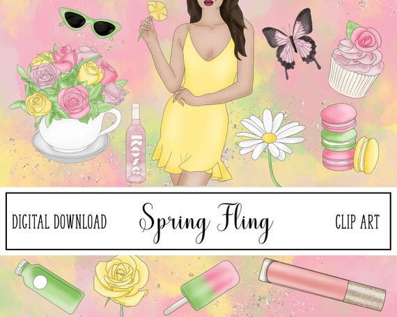 Spring Fling Clip Art: Hand Drawn Digital Artwork Floral | Etsy