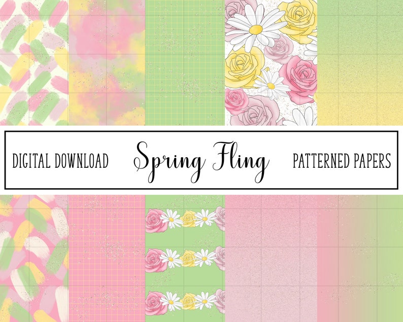 Spring Fling Patterned Papers: Abstract Hand Drawn Painterly Brush ...
