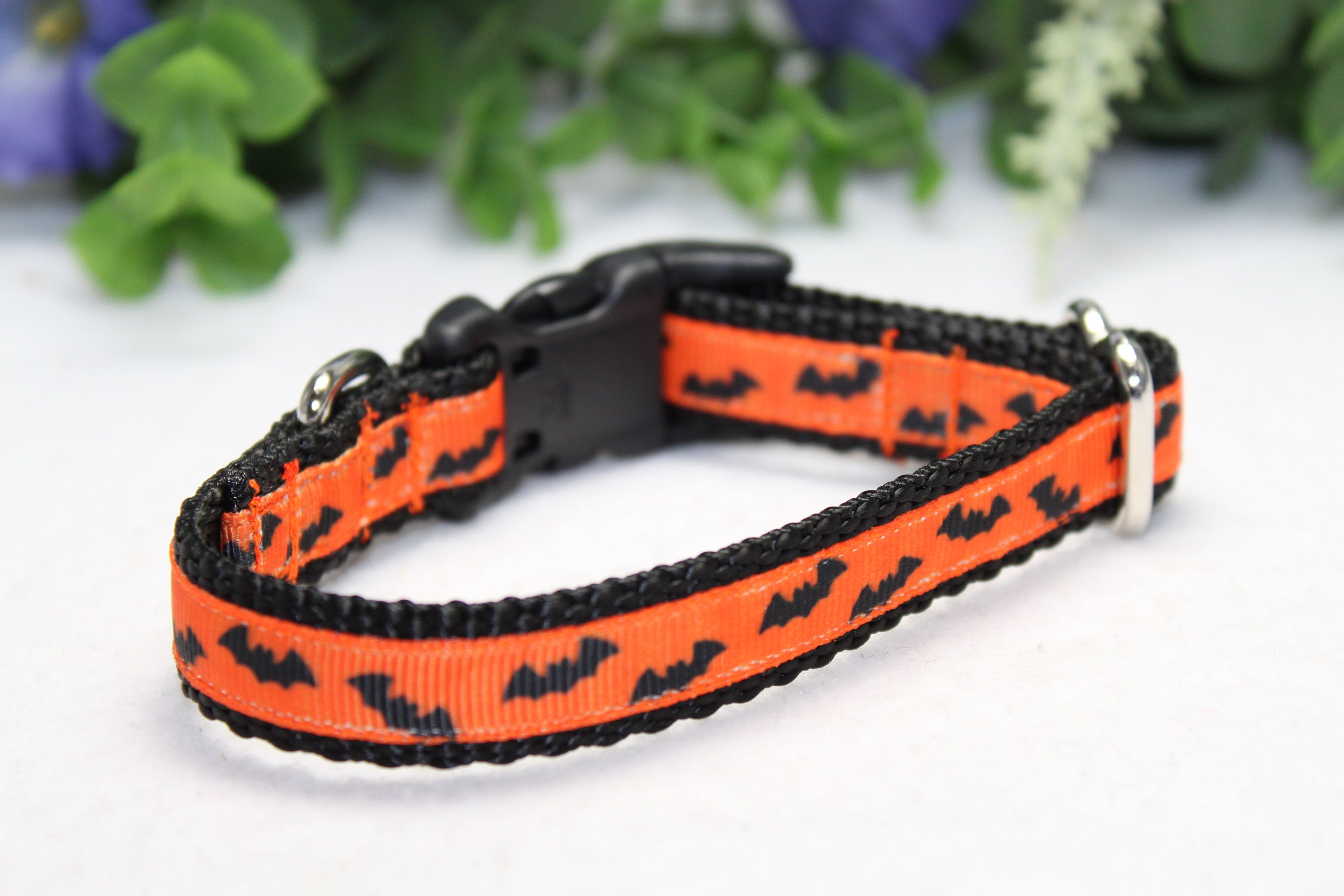 Adjustable Halloween Dog Collar/ Orange Dog Collar/ Black Bat Dog ...