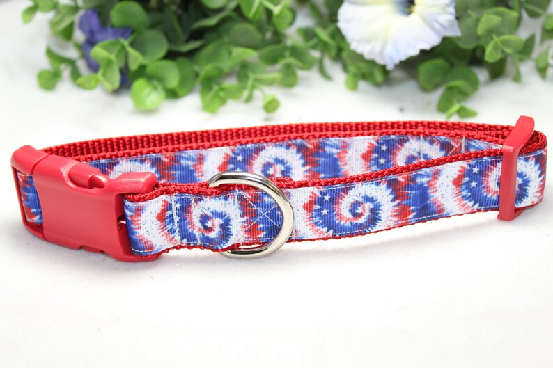 Adjustable Red White and Blue Tie-dye Dog Collar Available in - Etsy