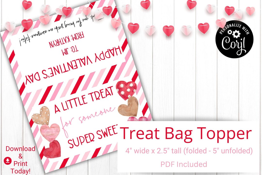 EDITABLE Valentine's Day Treat Bag Topper Valentine Toppers Party Favor ...