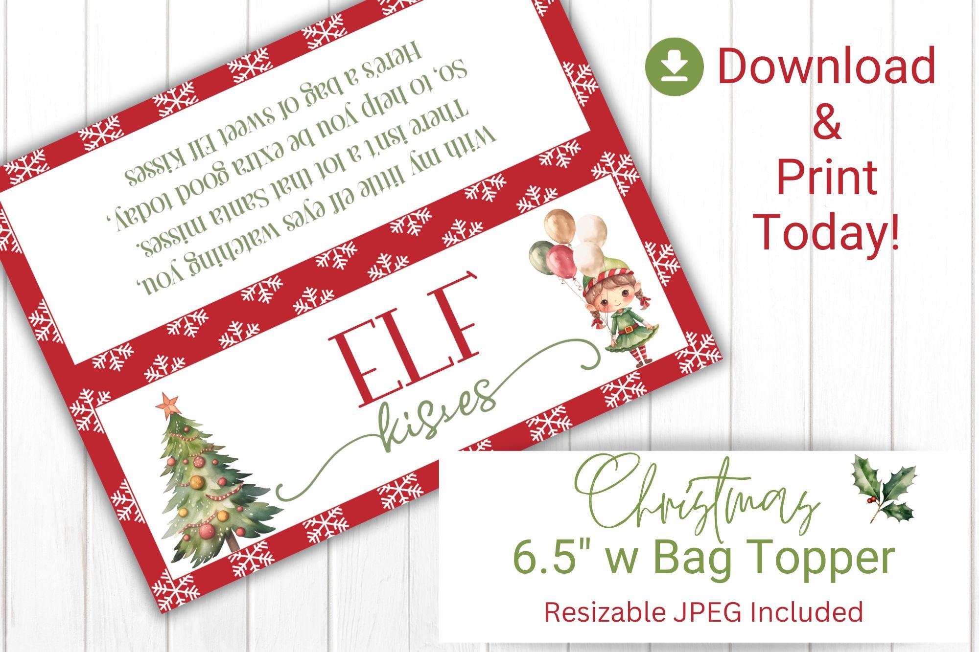 PRINTABLE Elf Kisses Treat Bag Christmas Toppers Girl Elf Christmas ...