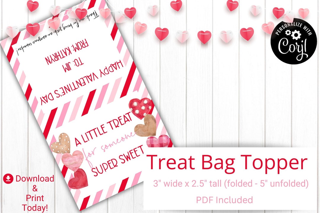 EDITABLE Valentine's Day Treat Bag Topper Valentine Toppers Party Favor ...