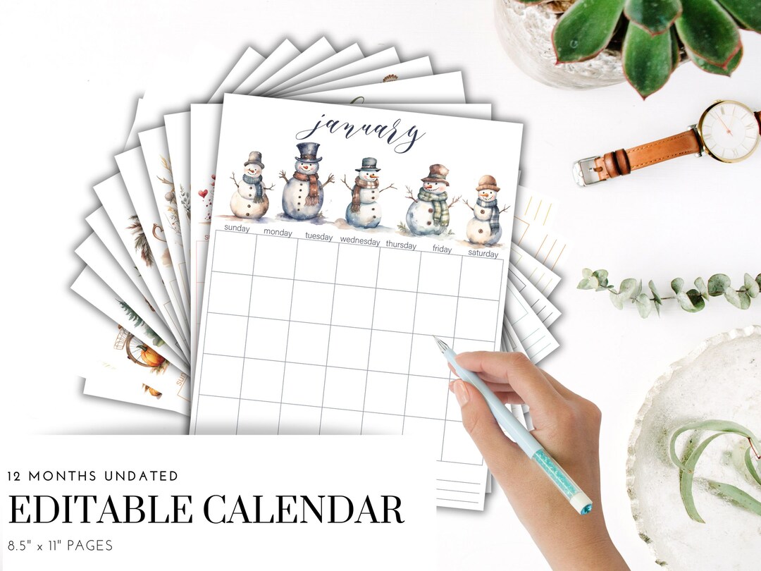 EDITABLE 2024 Calendar Pages Undated Printable Monthly Calendar Sunday ...