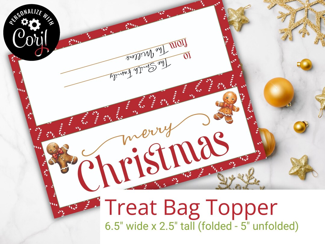 EDITABLE Merry Christmas Treat Bag Topper Christmas Toppers - Etsy