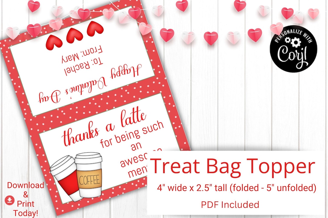 EDITABLE Valentine's Day Treat Bag Topper Valentine Toppers Party Favor ...