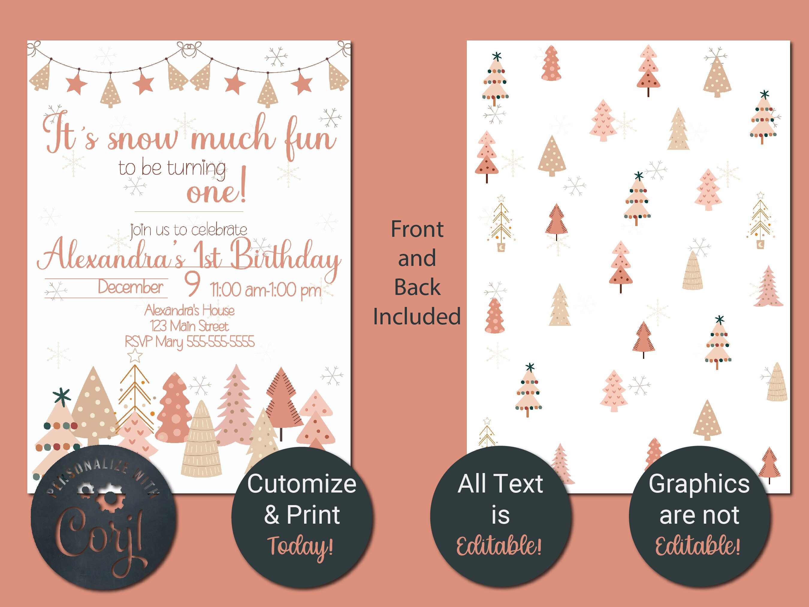 EDITABLE It's Snow Much Fun Turning One First Birthday Invitation ...