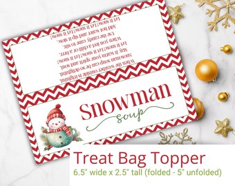 Printable Snowman Soup Treat Bag Toppers, Kid's Christmas Party Favor ...