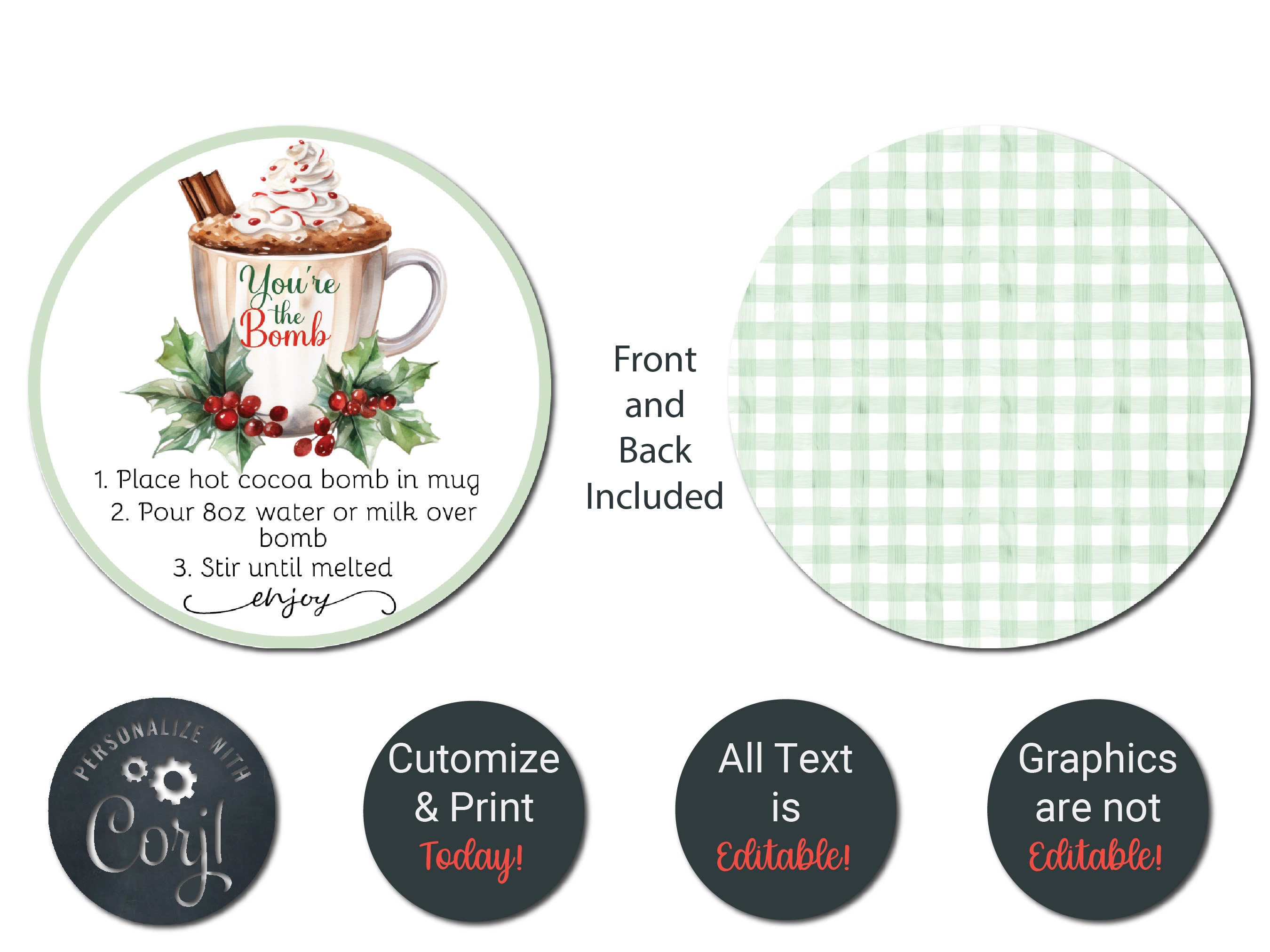 EDITABLE Hot Cocoa Bomb Tag Printable Christmas Gift Tag Winter Hot ...