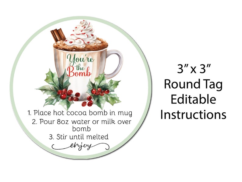 EDITABLE Hot Cocoa Bomb Tag Printable Christmas Gift Tag Winter Hot ...