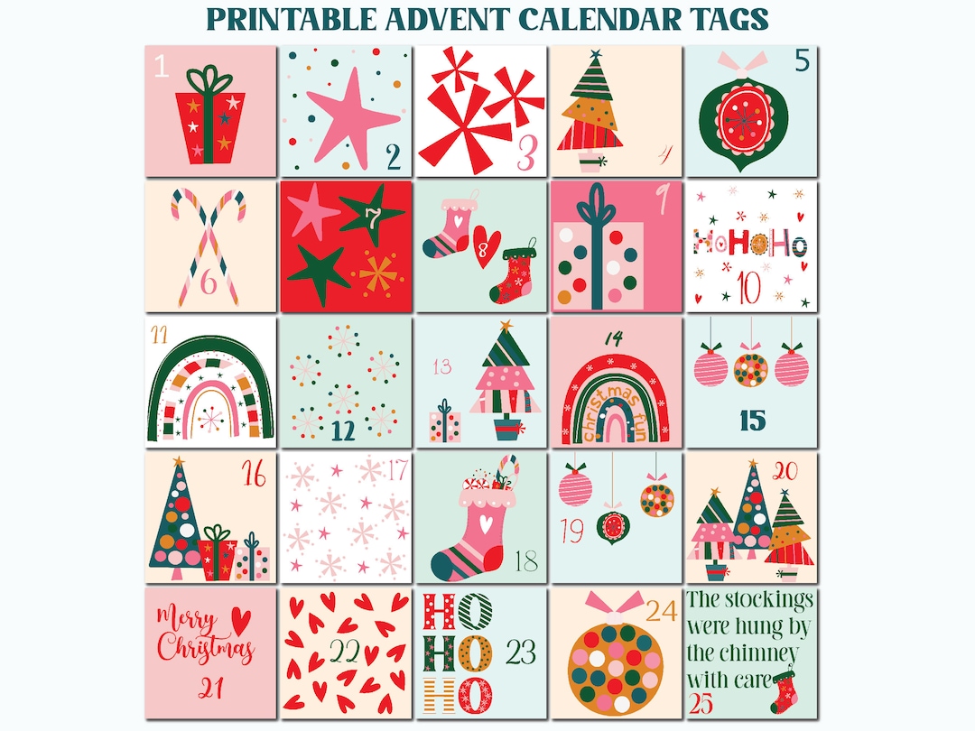 PRINTABLE Christmas Advent Calendar Tags Christmas Countdown Calendar ...
