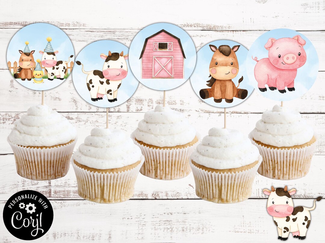 PRINTABLE Farm Birthday Cupcake Toppers for Girl Second Bday Barnyard ...