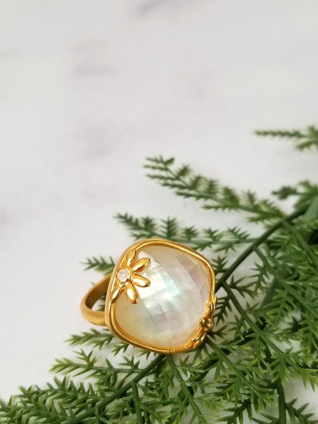 White Mother of Pearl, Rock Crystal Gemstone Doublet Large Cabochon ...