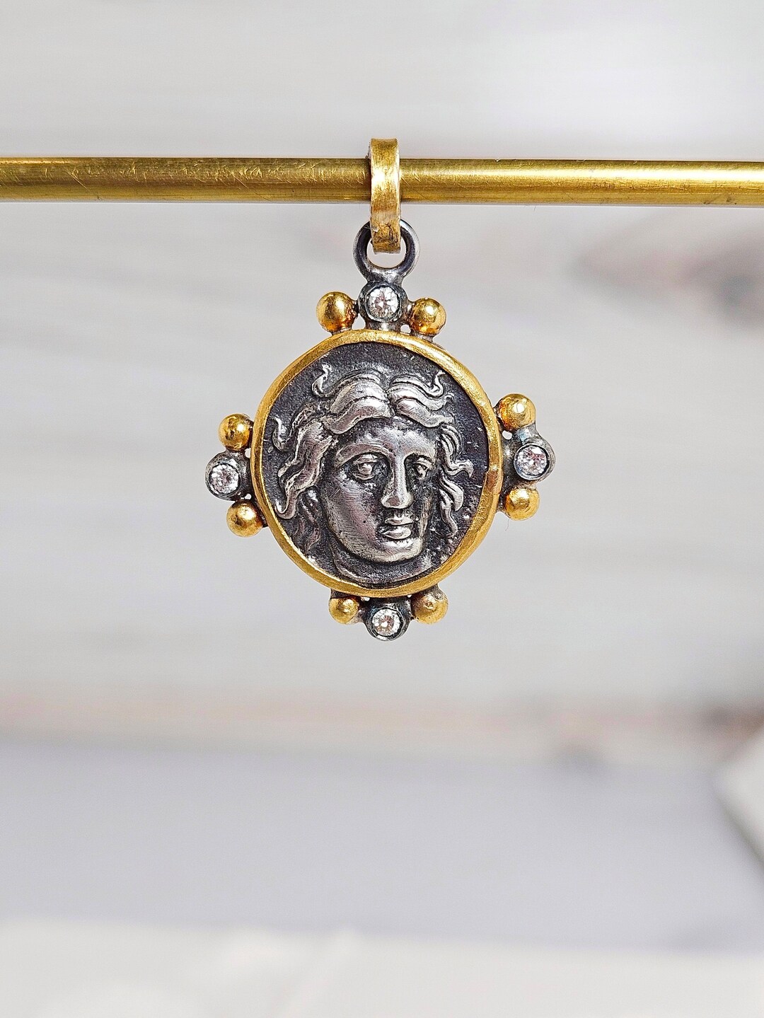 24k Solid Gold & Sterling Silver Greek Mythology Apollo Pendant With ...