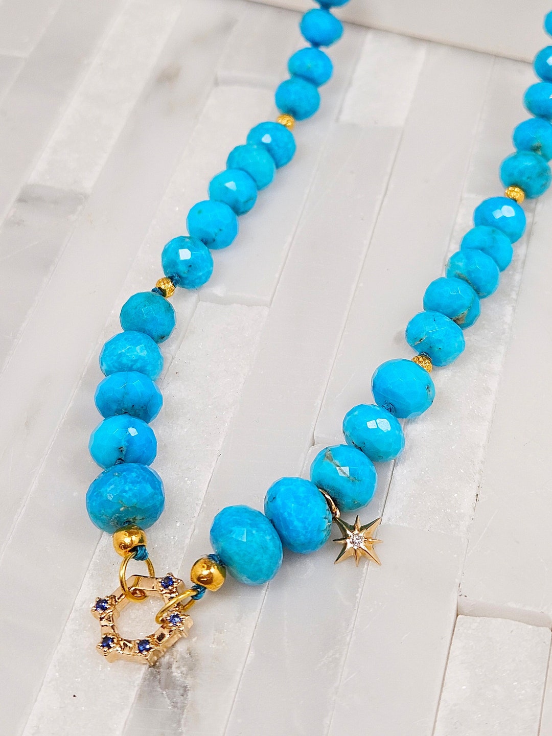 14k & 18k Solid Gold- Sleeping Beauty Turquoise Necklace With Blue ...
