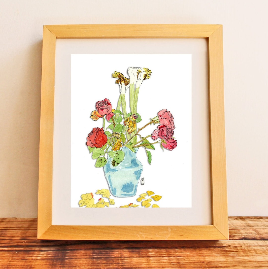 Line Art Floral Illustration, Hand Drawn Colorful Botanical Print ...